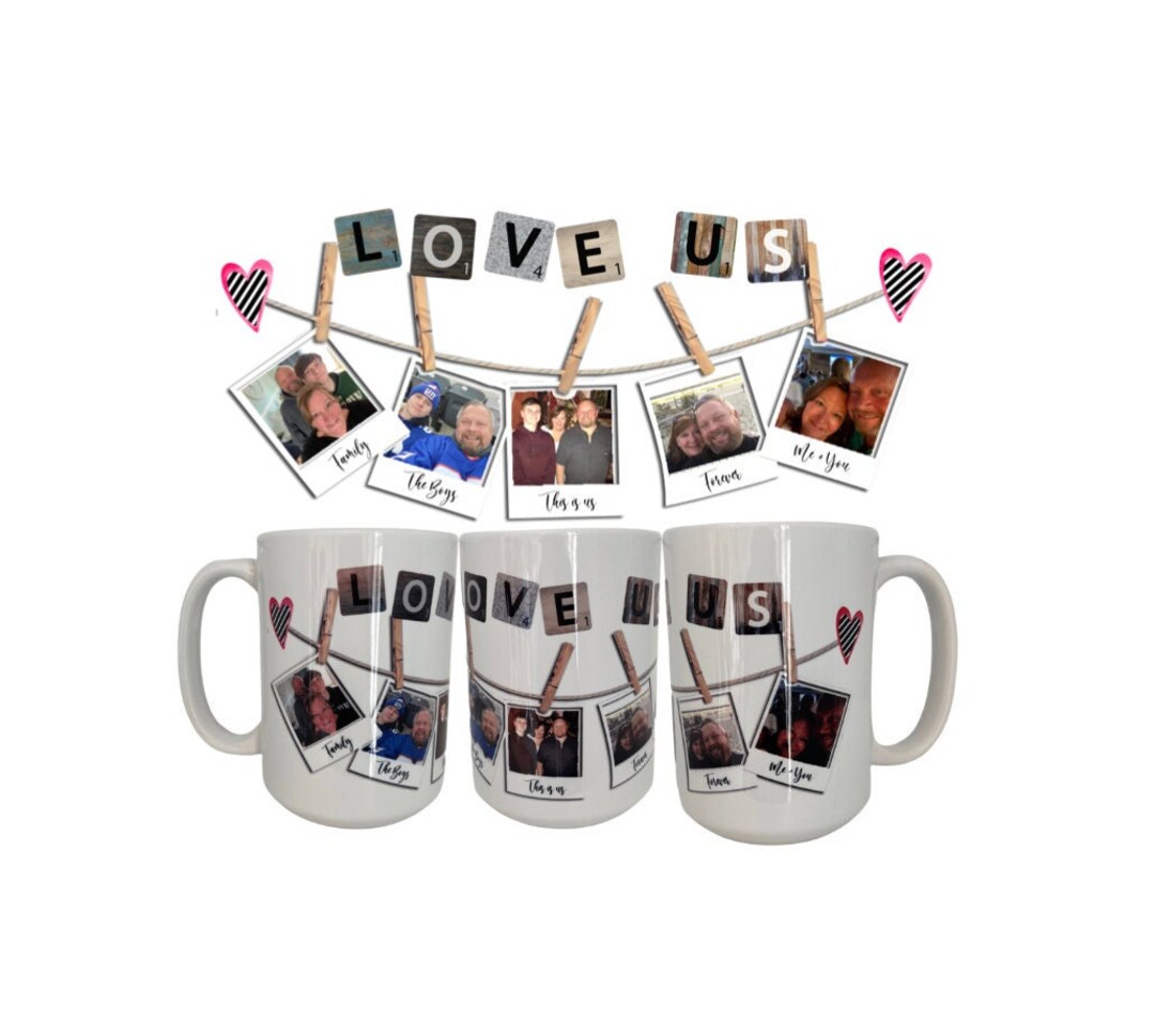 Photo Collage Mug, Love Us Scrabble Tiles, 5 Photos - Etsy