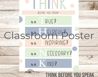 THINK Before You Speak Print - INSTANT DOWNLOAD / Teacher Poster ...