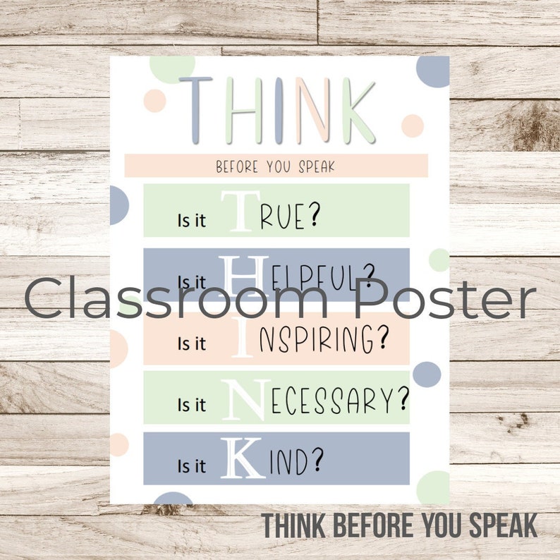THINK Before You Speak - Classroom Poster - Etsy