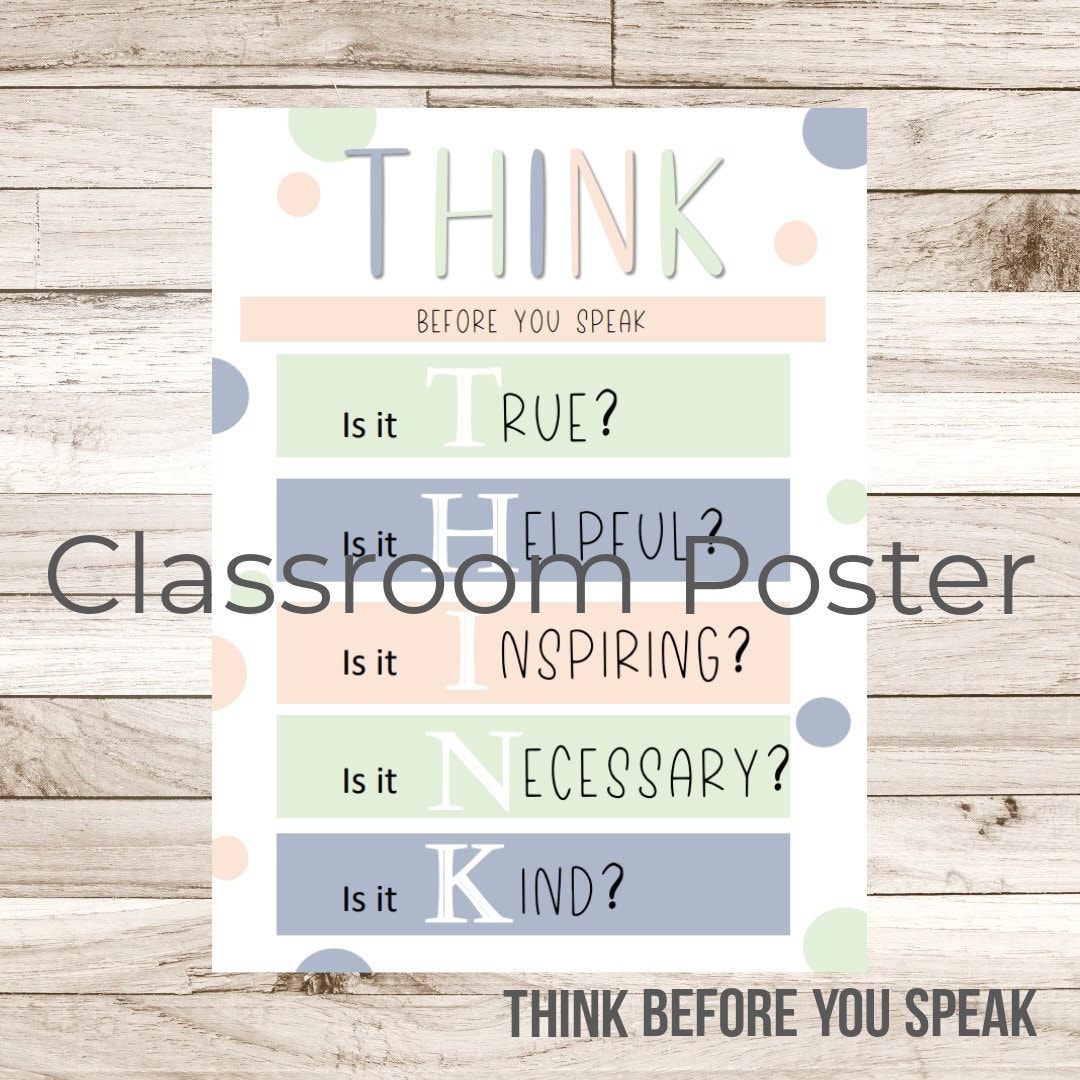 THINK Before You Speak - Classroom Poster - Etsy