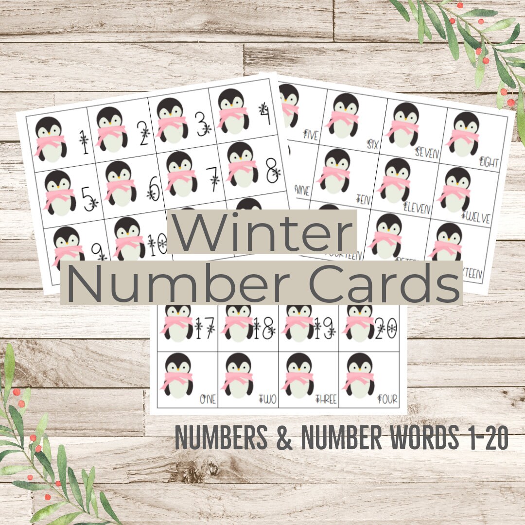 Winter Number Cards 1-20 - Penguins - Etsy