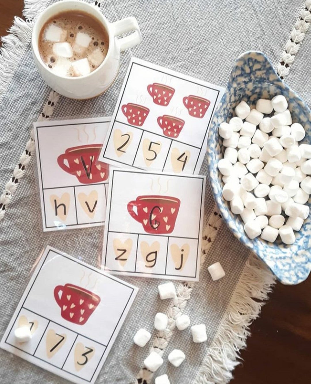 Hot Cocoa Clip Cards- Letters & Numbers - Etsy