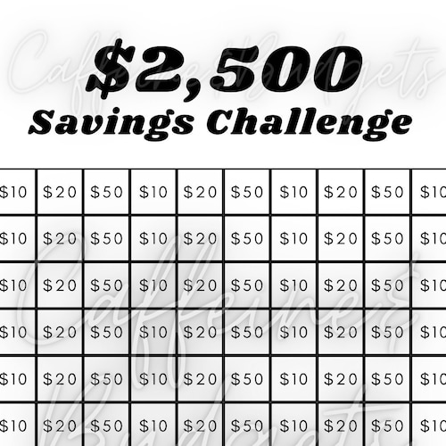 Printable 2500 Dollar Savings Challenge Tracker Save 2500 | Etsy