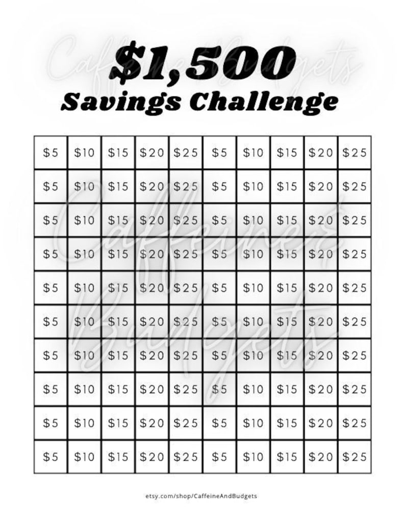 1500 Saving Challenge Tracker - Etsy