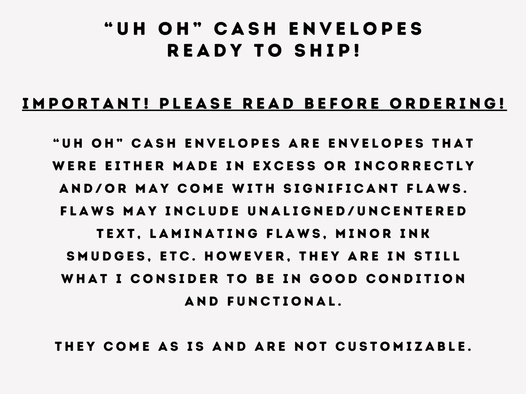 Uh Oh Cash Envelopes Holographic A7 Set of 5 - Etsy