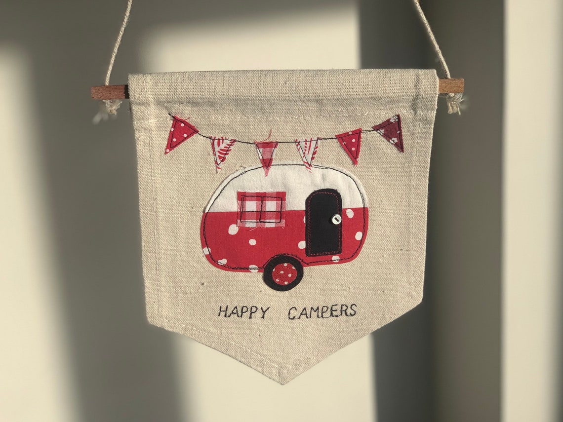 Happy Campers Caravan Wall Hanging Banner Charming Caravan Pennant ...