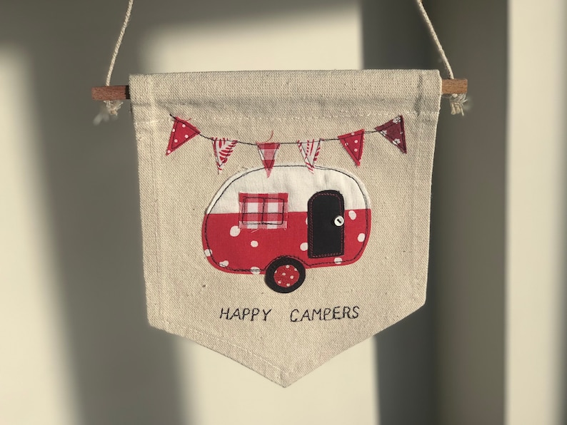 Happy Campers Caravan Wall Hanging Banner - Charming Caravan Pennant ...