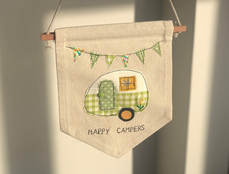 Happy Campers Caravan Wall Hanging Banner Charming Caravan Pennant ...