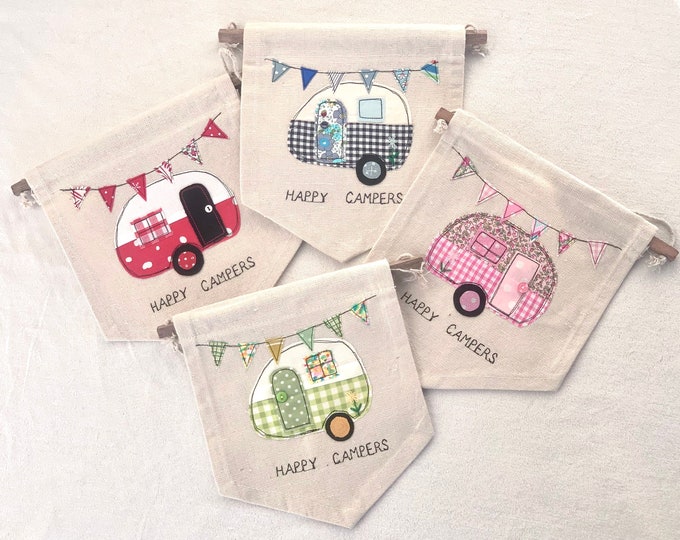 Happy Campers Caravan Wall Hanging Banner - Charming Caravan Pennant ...
