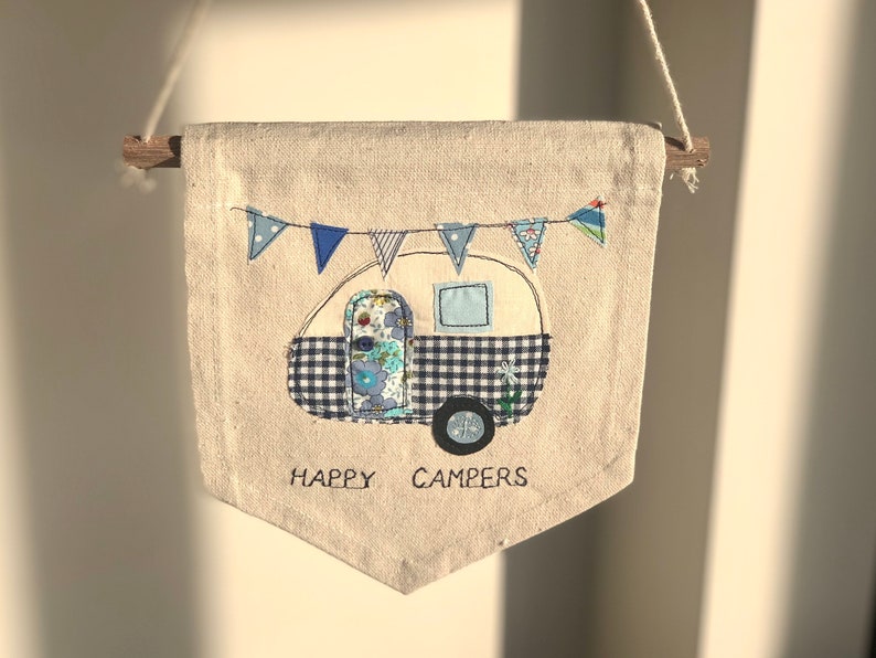 Happy Campers Caravan Wall Hanging Banner - Charming Caravan Pennant ...