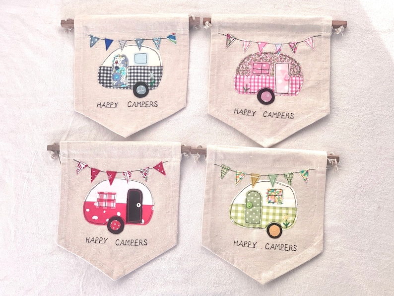 Happy Campers Caravan Wall Hanging Banner - Charming Caravan Pennant ...