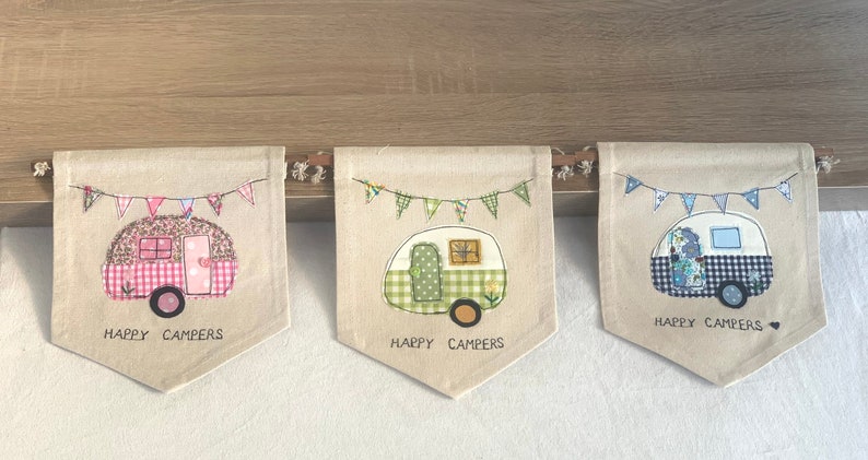 Happy Campers Caravan Wall Hanging Banner Charming Caravan Pennant ...