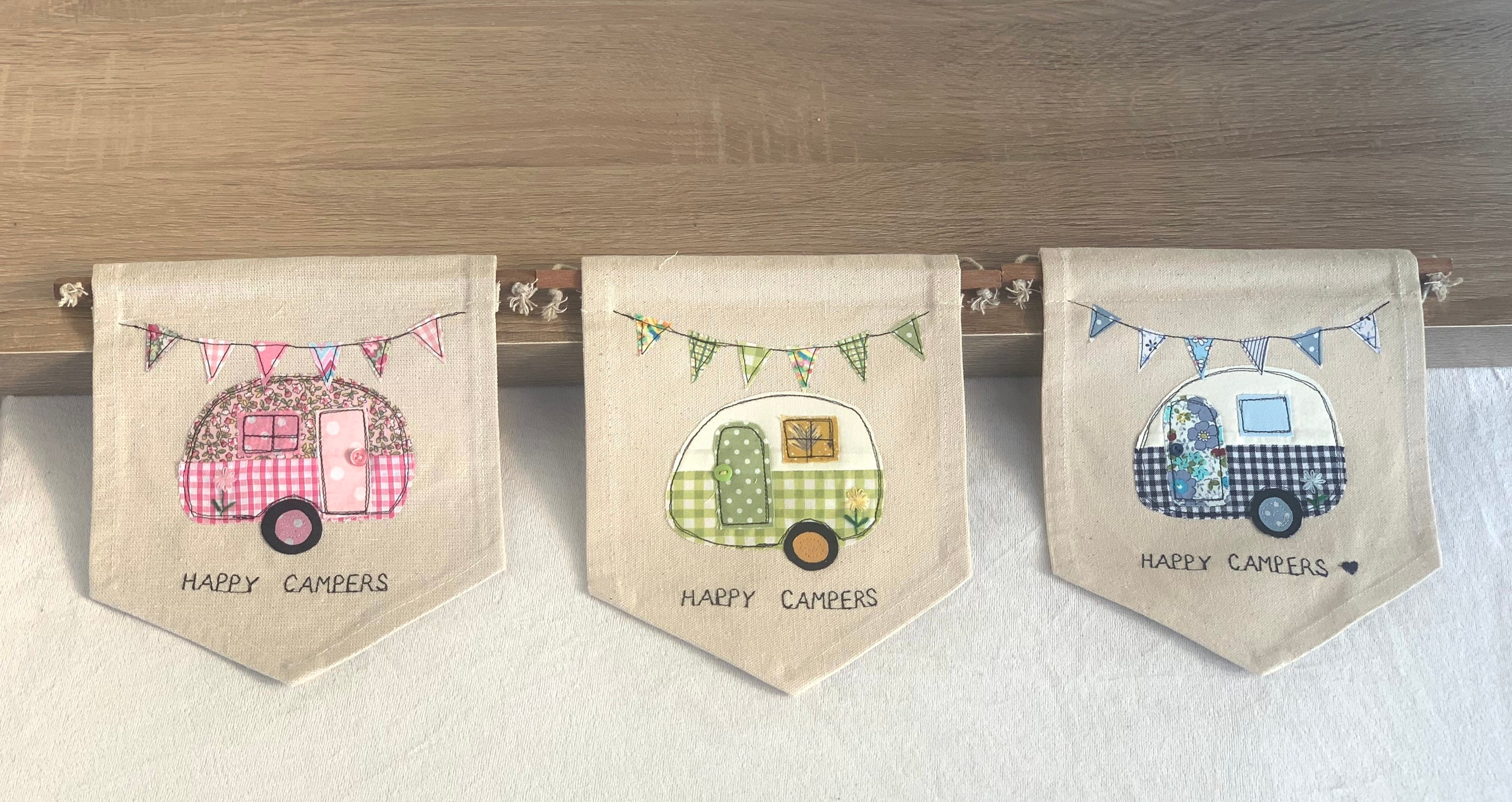Happy Campers Caravan Wall Hanging Banner - Charming Caravan Pennant ...