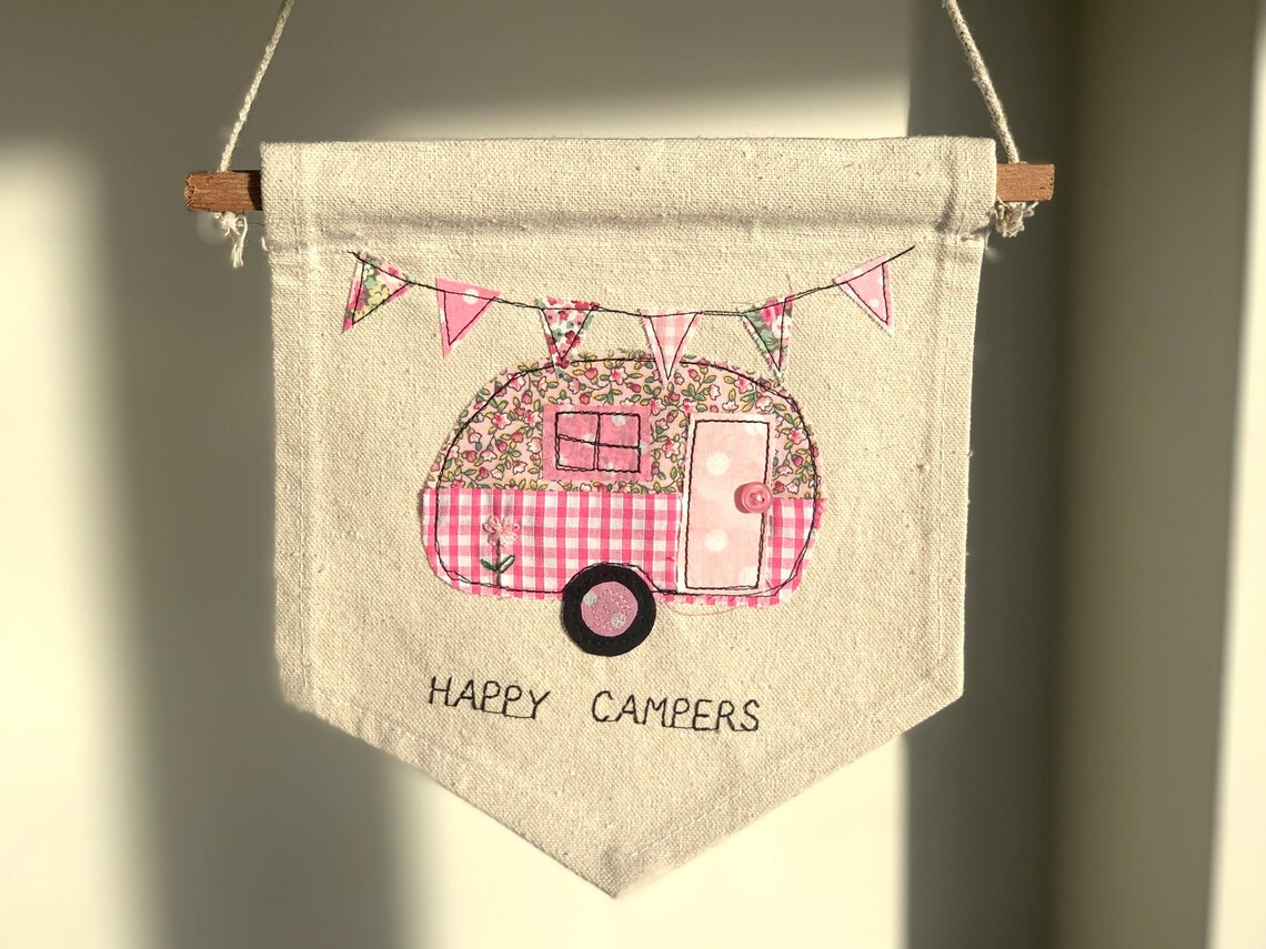 Happy Campers Caravan Wall Hanging Banner Charming Caravan Pennant ...