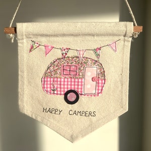 Happy Campers Caravan Wall Hanging Banner Charming Caravan Pennant ...