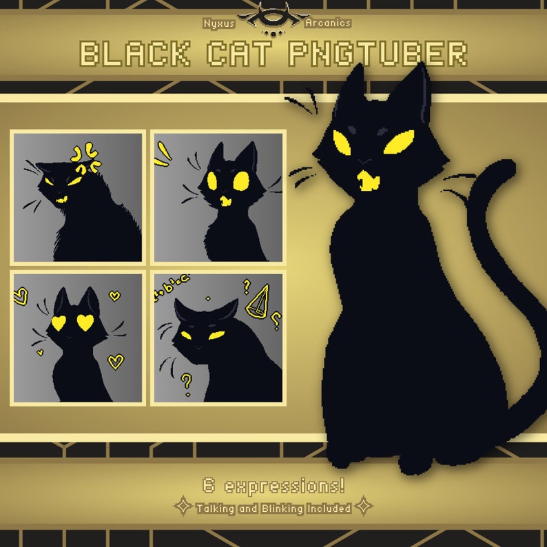 Pixel Black Cat Pngtuber | Premade Stream Pet for Twitch, Youtube, Obs ...