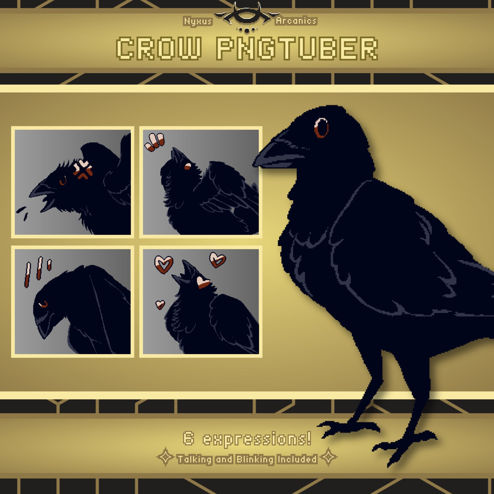Pixel Crow Pngtuber Premade Stream Pet for Twitch, Youtube, Obs ...