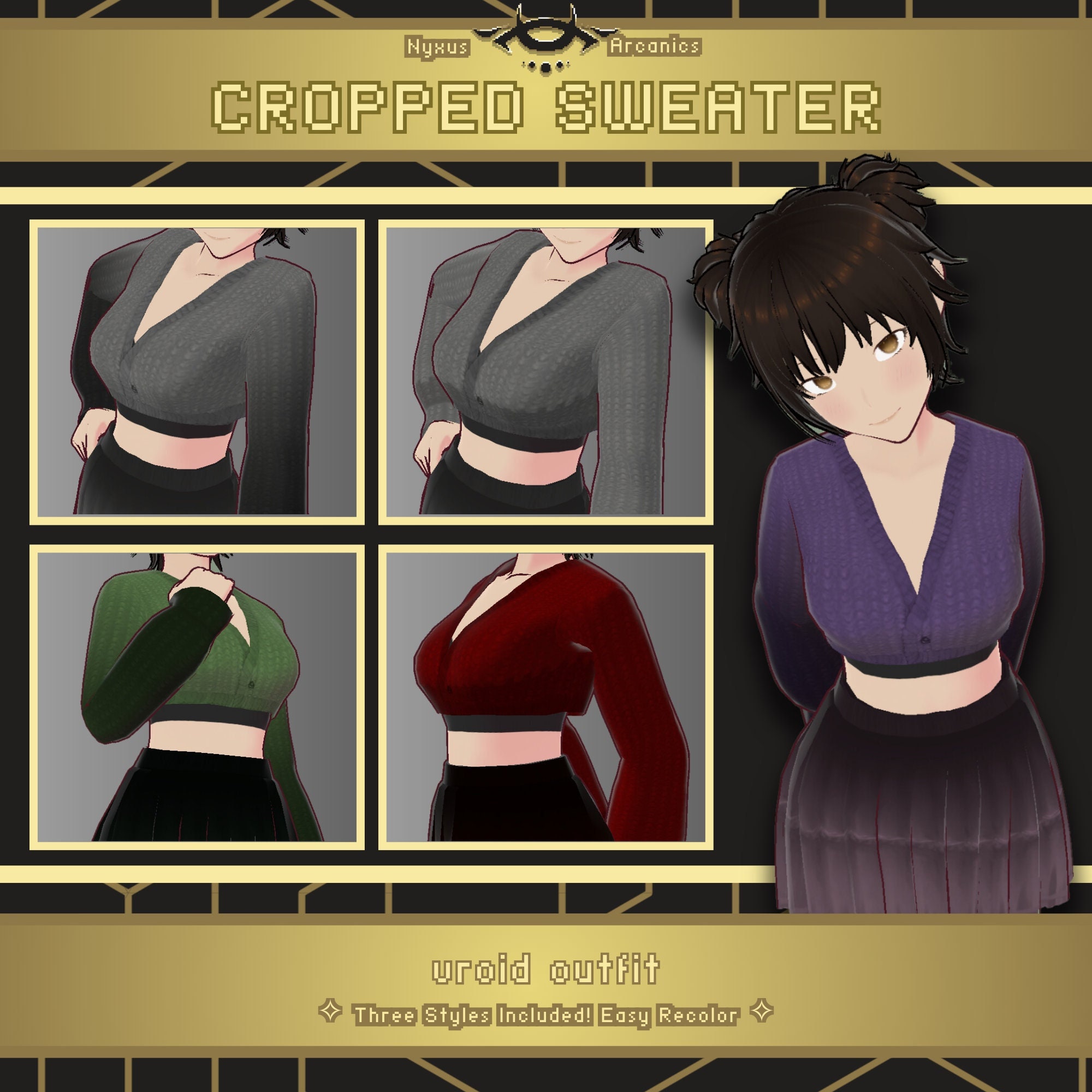 Vroid Cropped Sweaters (3 Patterns)| Vtuber Outfit for Streamers ...