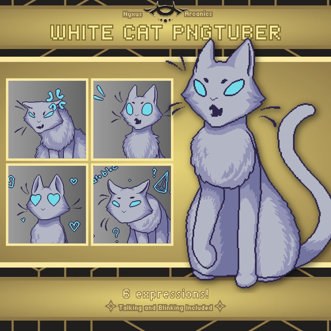 Pixel White Cat Pngtuber | Premade Stream Pet for Twitch, Youtube, Obs ...