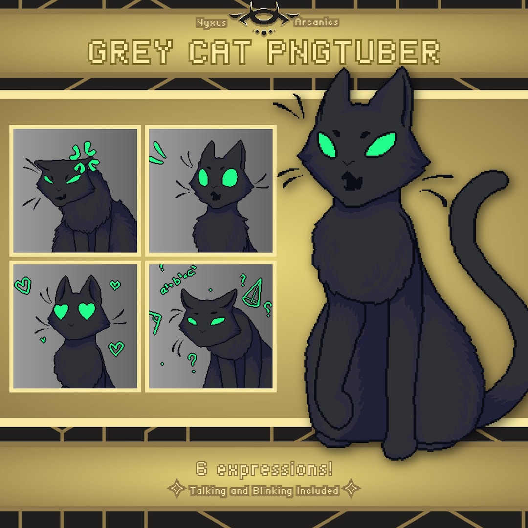 Pixel Grey Cat Pngtuber | Premade Stream Pet for Twitch, Youtube, Obs ...