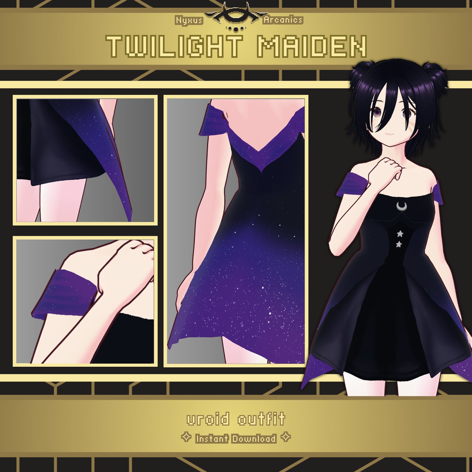 Vroid Twilight Cape Hi Low Dress | Premade Vtuber Outfit for Streamers ...