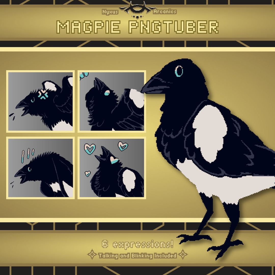 Pixel Magpie Pngtuber | Premade Stream Pet for Twitch, Youtube, Obs ...