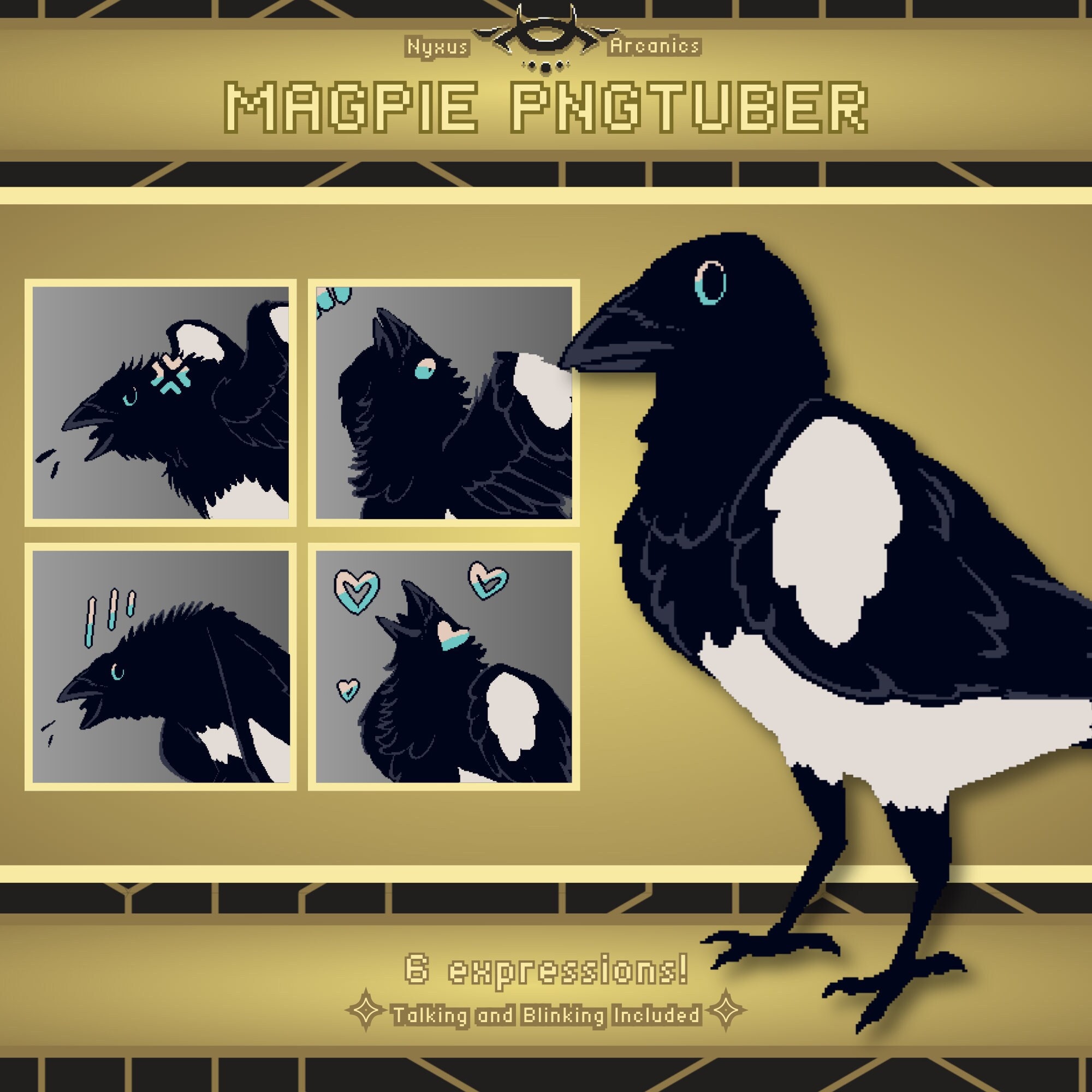 Pixel Magpie Pngtuber | Premade Stream Pet for Twitch, Youtube, Obs ...