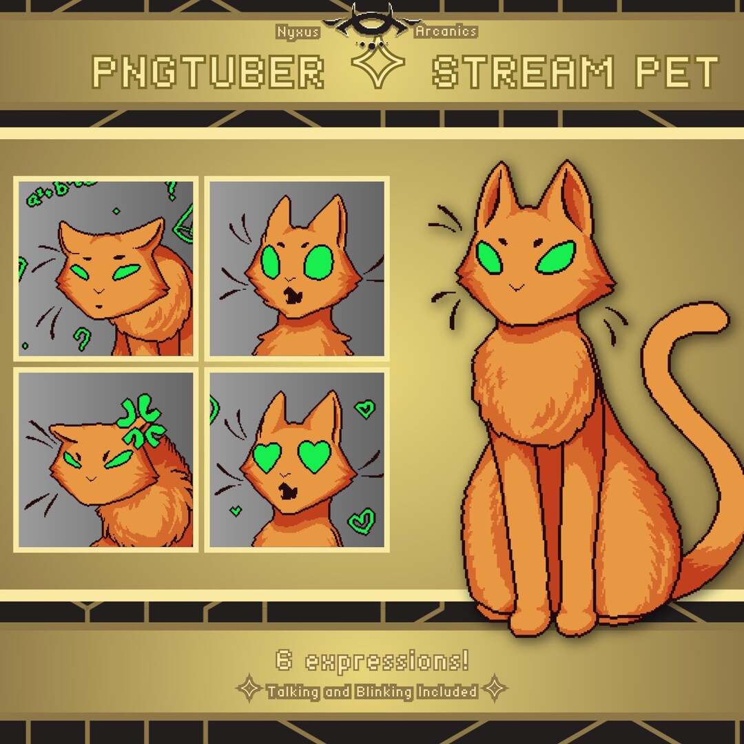 Pixel Orange Cat Pngtuber | Premade Stream Pet for Twitch, Youtube, Obs ...