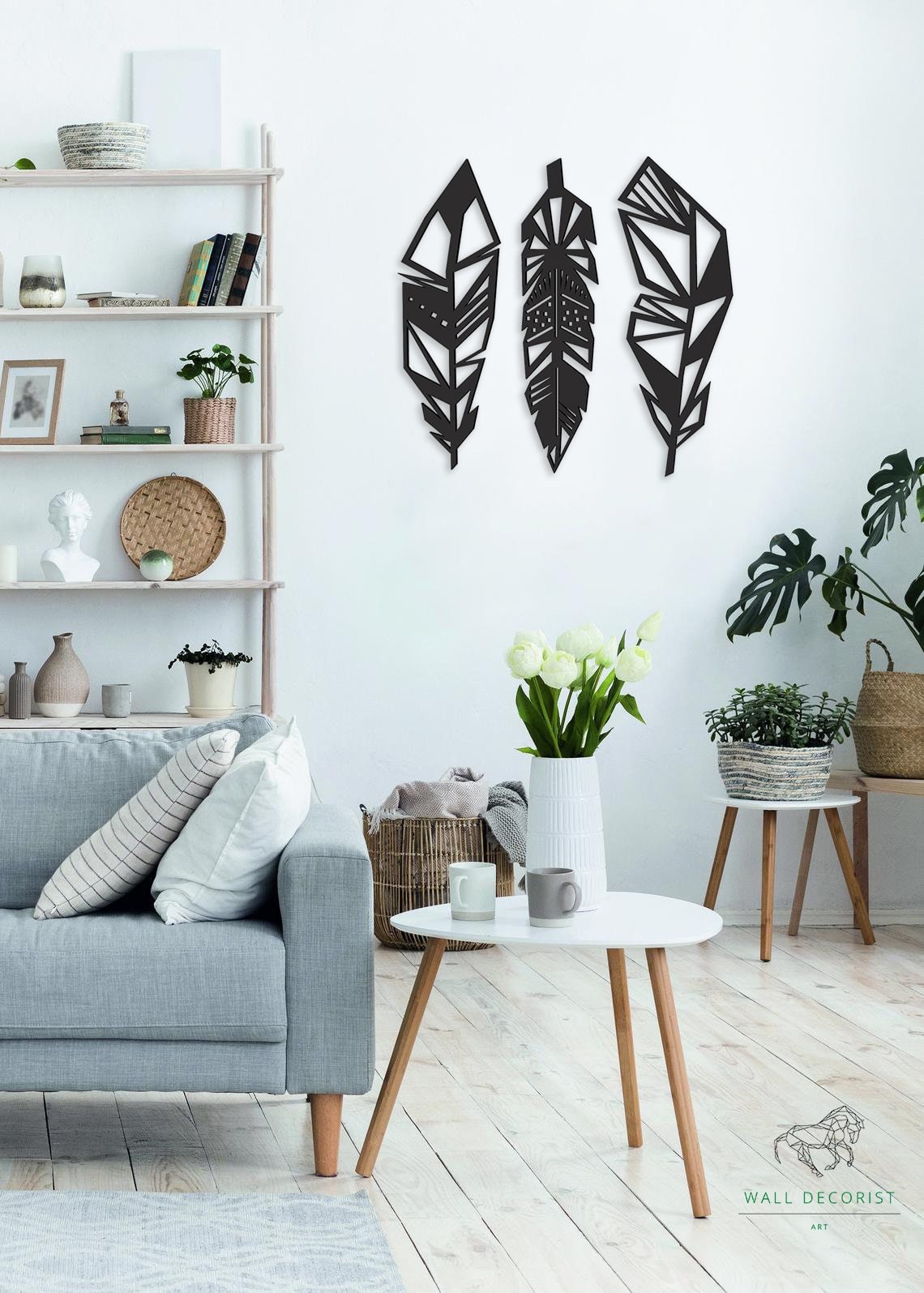 Feather Wall Art Set of 3 Feathers Wall Hanging Natural | Etsy