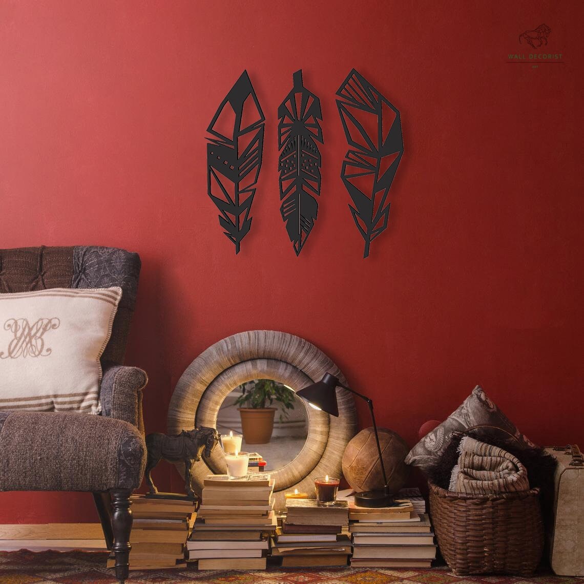 Feather Wall Art Set of 3 Feathers Wall Hanging Natural | Etsy