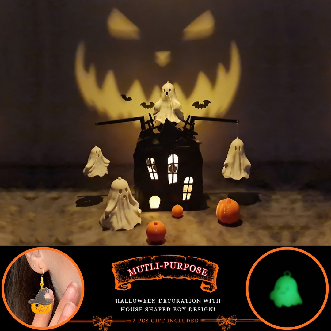 Halloween Wooden Haunted House Box Kit With Bats, 3d Printed Ghost and ...