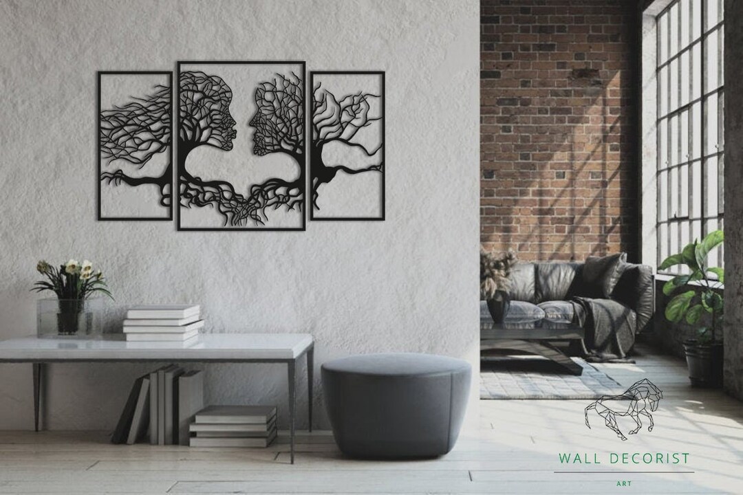 Tree Human Face Panel Wall Decor, Set of 3 Large Art, Wood Wall Hanging ...