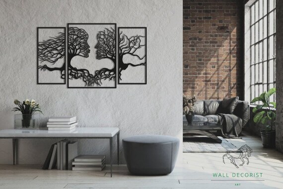 Tree Human Face Panel Wall Decor Set of 3 Large Art Wood | Etsy