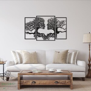 Tree Human Face Panel Wall Decor, Set of 3 Large Art, Wood Wall Hanging ...