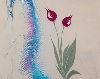 Ottoman Art EBRU Painting on Water tulips in the Fragrance - Etsy