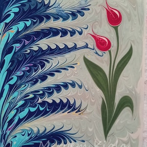 Ottoman Art EBRU Painting on Water tulips in the Fragrance - Etsy