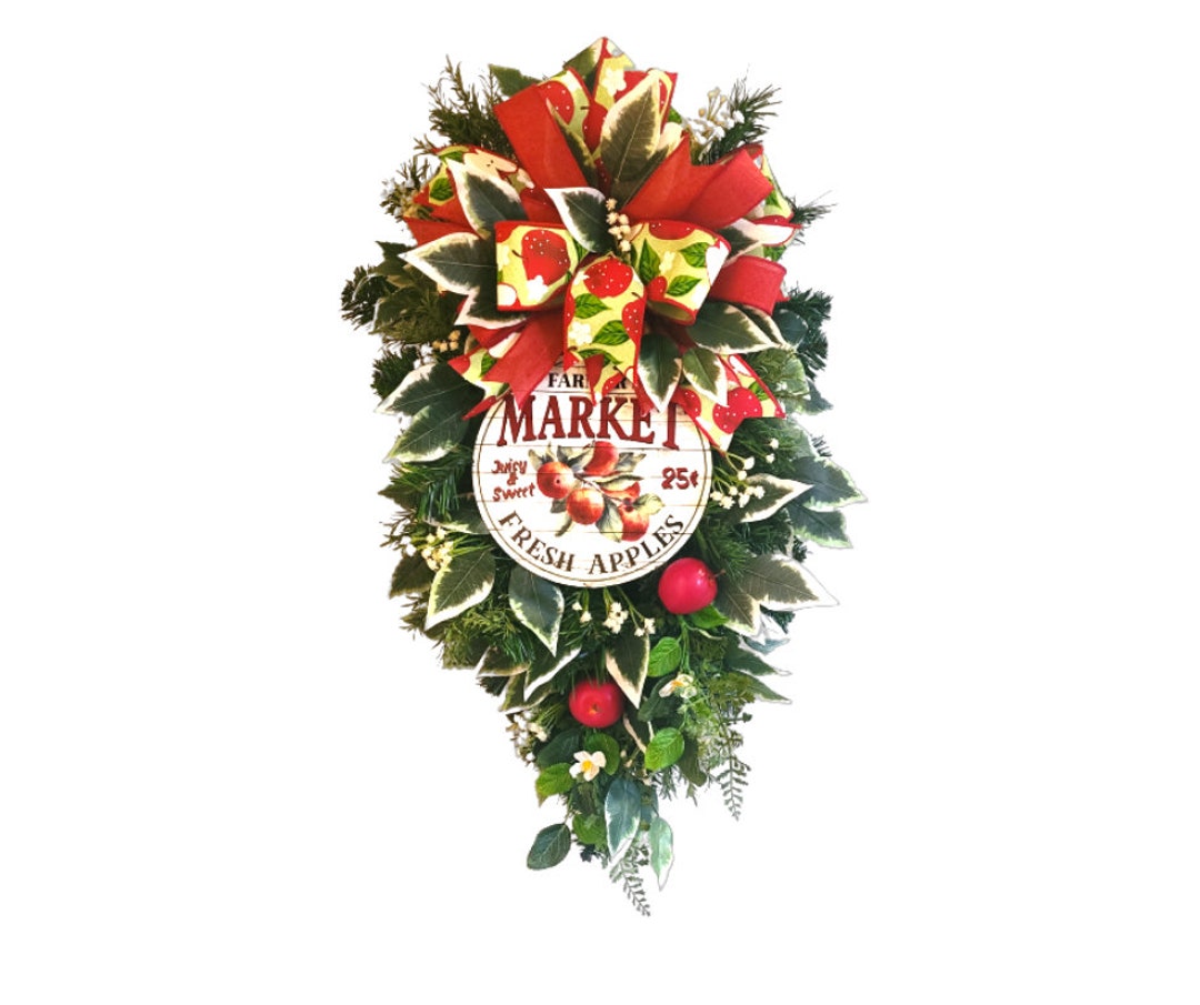 Summer Apple Swag Wreath Featuring Red Apples, White Tipped Ivy Leaves ...