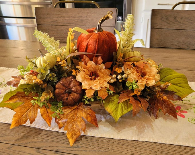 Fall Table Centerpiece With Pumpkins and Fall Florals, Harvest Decor ...