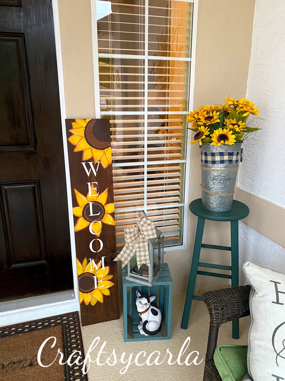 Sunflower Welcome Porch Sign: Rustic Farmhouse Floral Decor (4FT) - Etsy