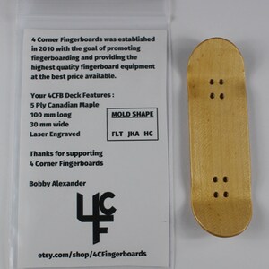 4CFB Natural Fingerboard Deck - 30mm Wide Wooden Finger Skateboard - 5 ...