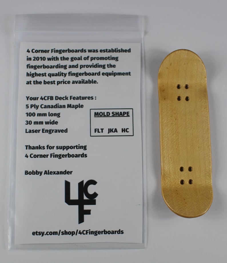 4CFB Natural Fingerboard Deck - 30mm Wide Wooden Finger Skateboard - 5 ...