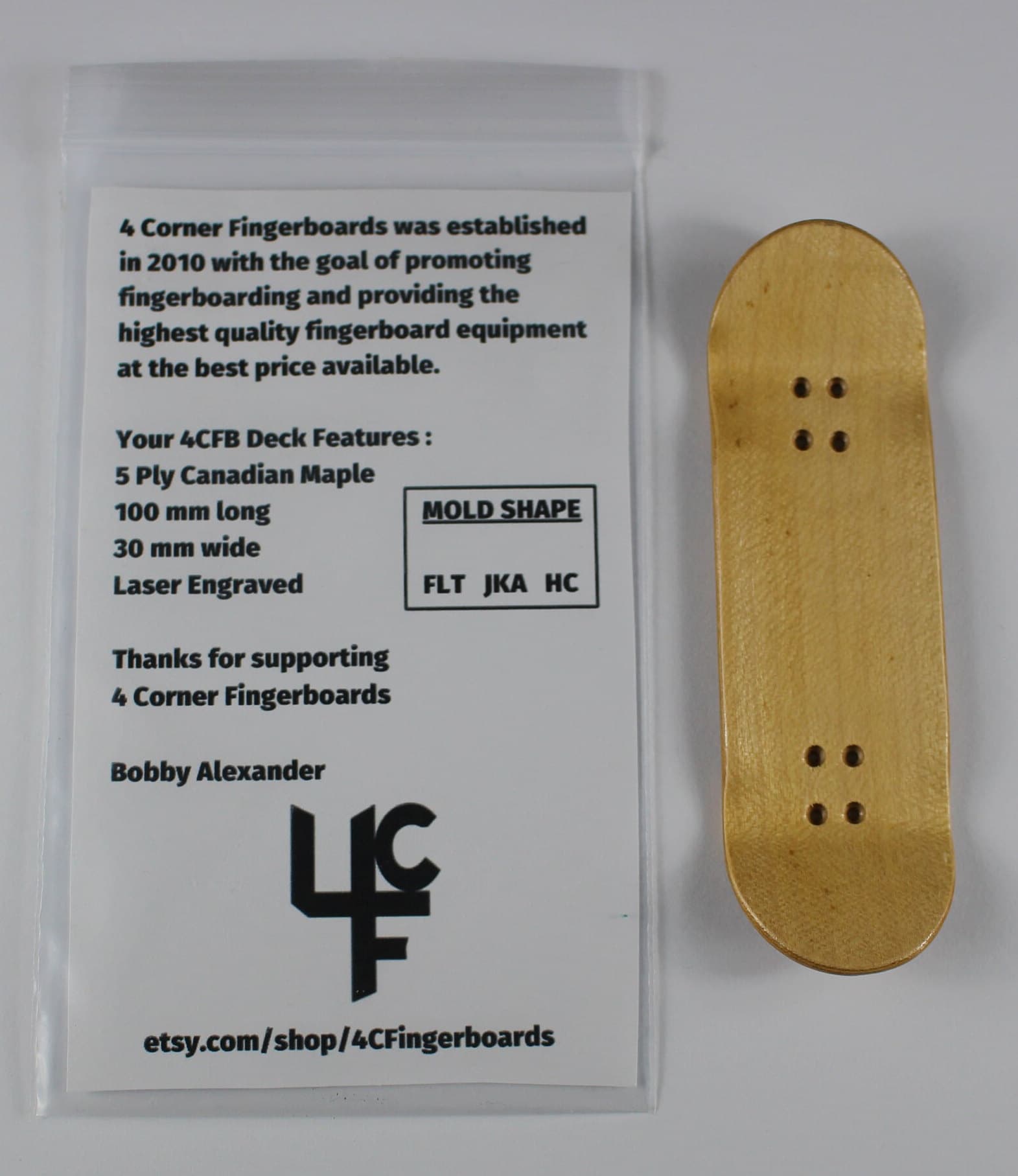 4CFB Natural Fingerboard Deck - 30mm Wide Wooden Finger Skateboard - 5 ...