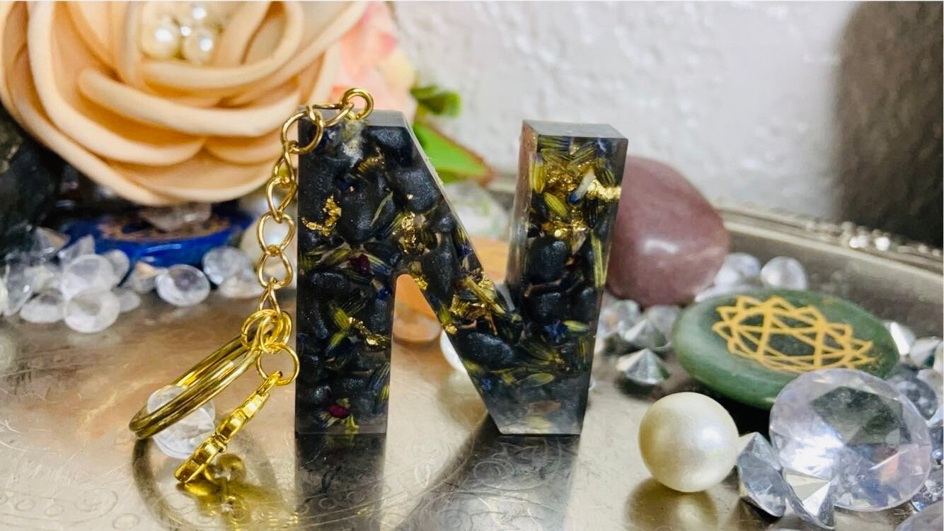 Handmade Resin Letter D Keychain With Lavender Flower and Gold Flakes ...