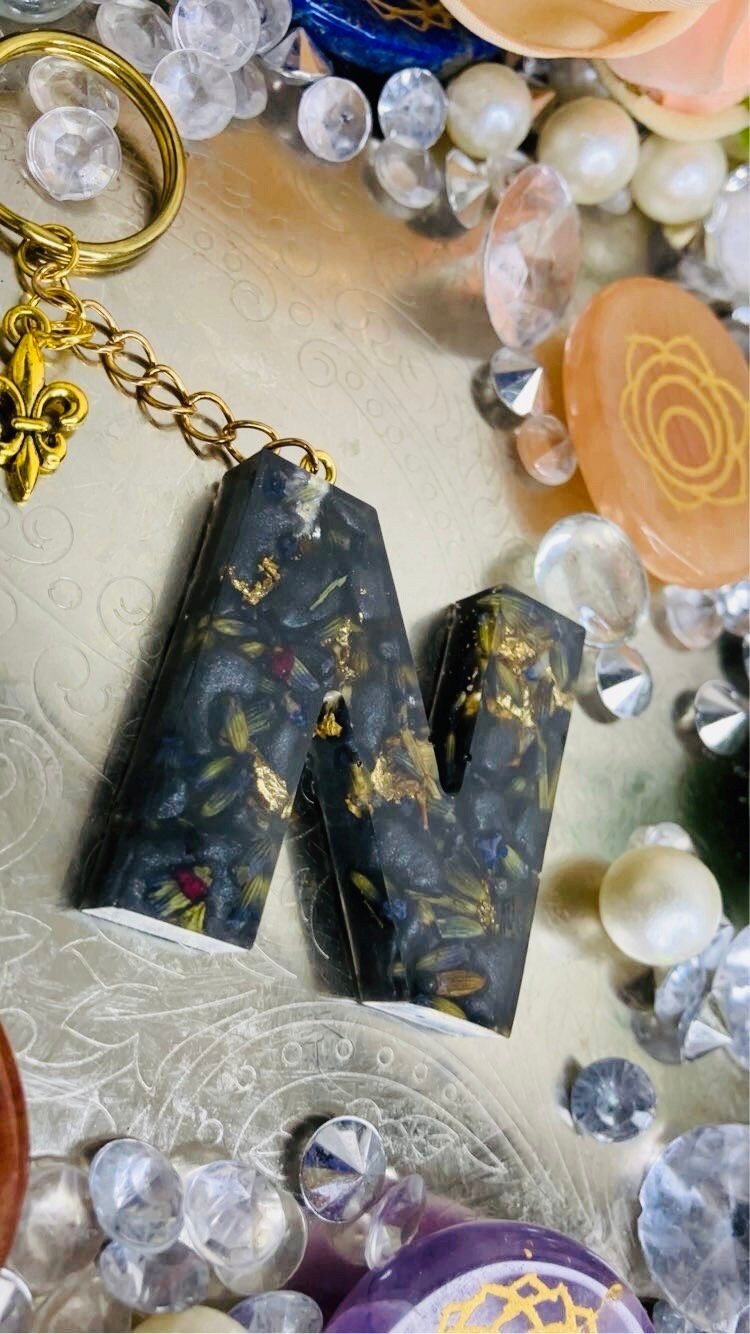 Handmade Resin Letter D Keychain With Lavender Flower and Gold Flakes ...