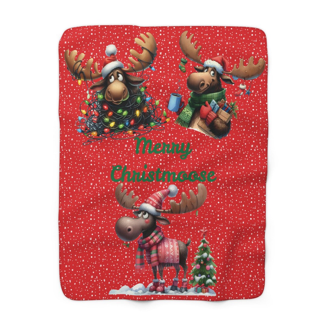 Merry Christmoose Red Sherpa Blanket - Cute Moose Christmas Blanket ...