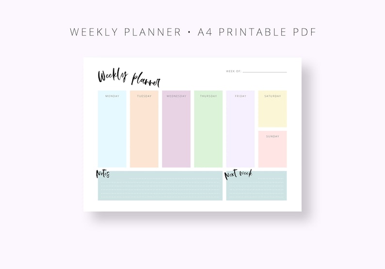 Pastel Weekly Planner Printable PDF A4 Digital Download - Etsy Hong Kong