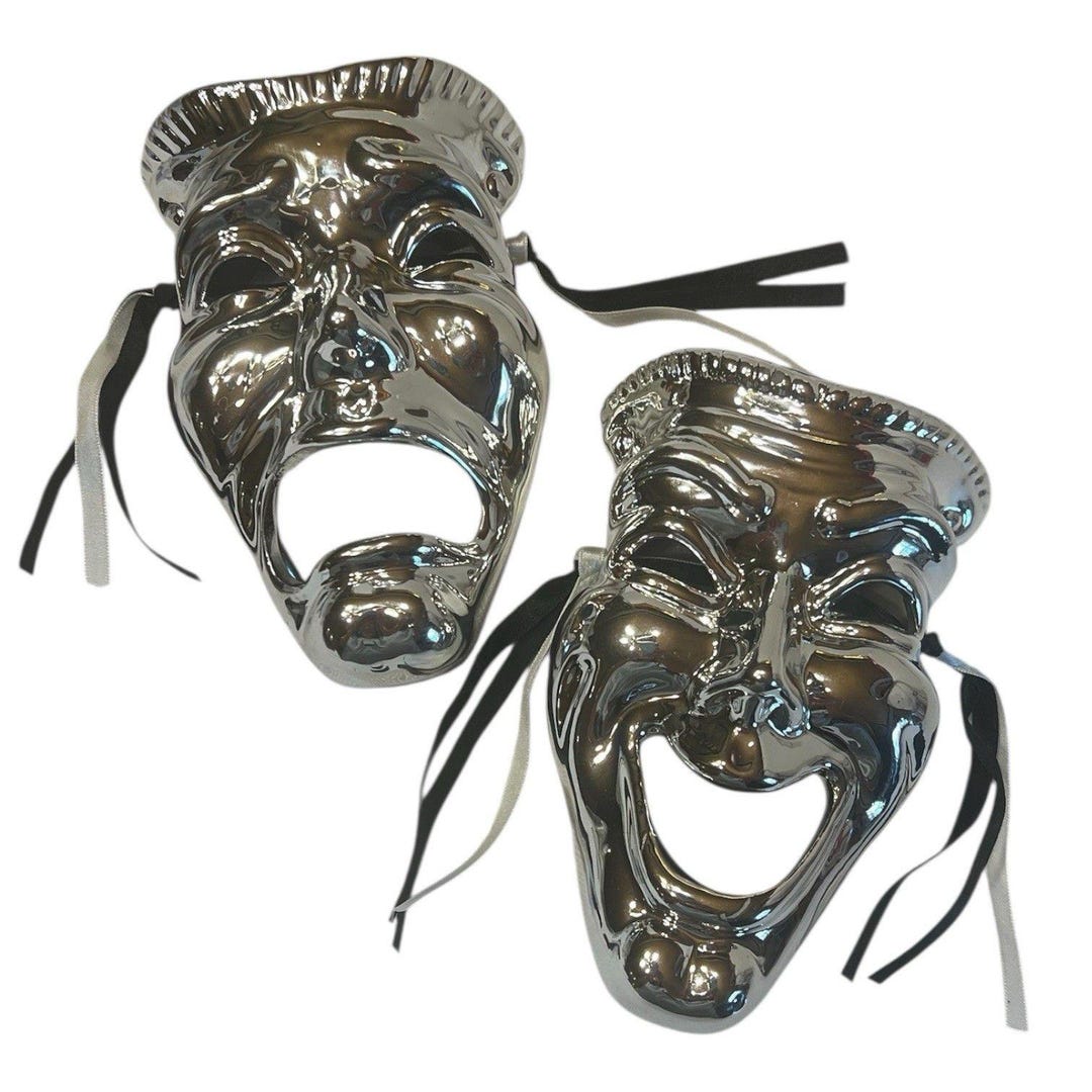 Vintage Chrome Ceramic Theater Masks Pair Drama Wall Art Comedy Tragedy ...
