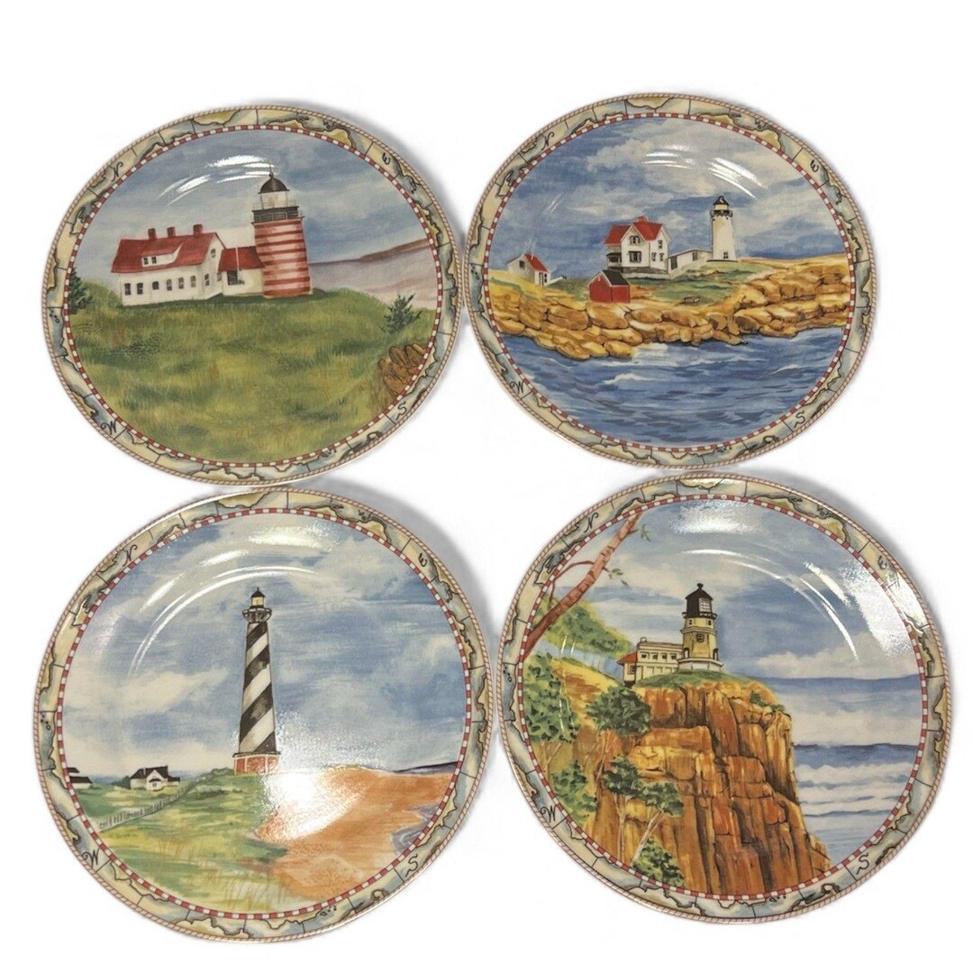 Vintage American Atelier Lighthouse Plates (set of 4) - Coastal Decor ...