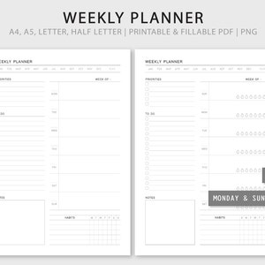 Weekly Planner Printable Weekly Agenda Week at A Glance Weekly Habit ...