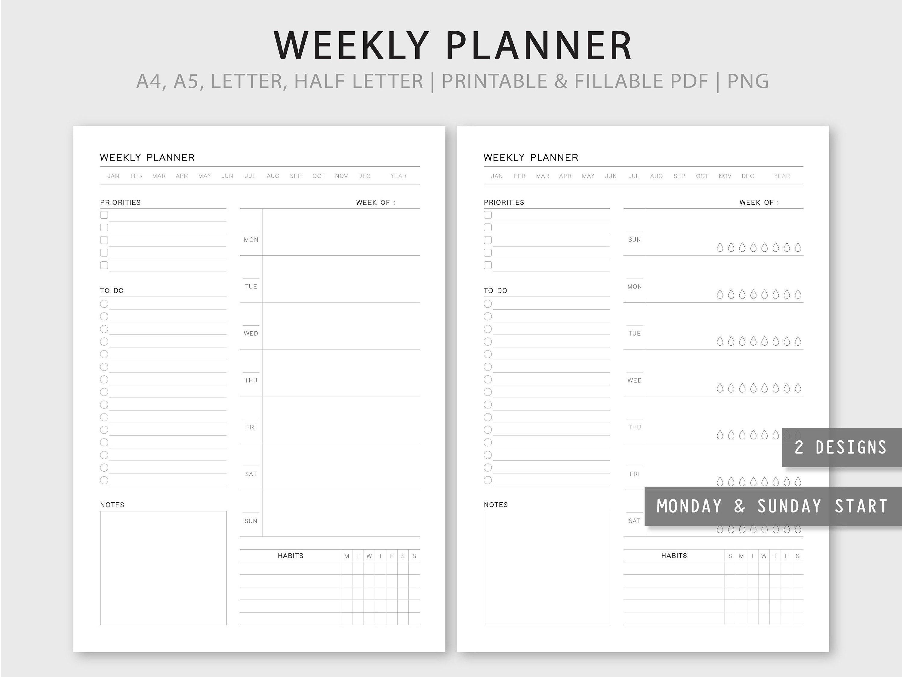 Weekly Planner Printable Weekly Agenda Week at A Glance Weekly Habit ...